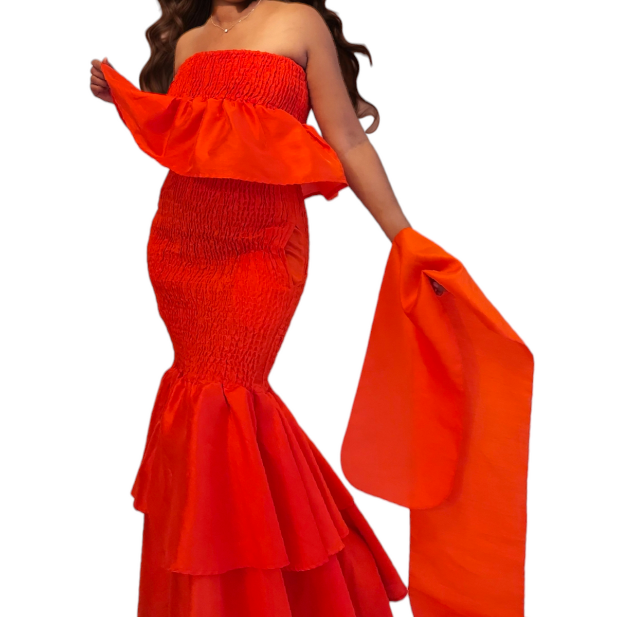 2289 Faux Silk Smock Mermaid Dress - Orange – India Batik